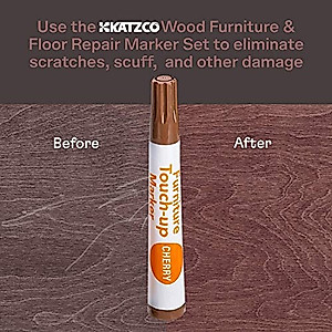 Katzco Total Furniture Repair Kit - Set of 34 - Resin Repair Wood Filler, Brushes, Markers with Plastic Scraper - for Stains, Scratches, Wood Floors, Tables, Desks, Carpenters, Bedposts