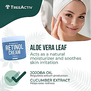 TreeActiv Retinol Cream, 2 oz, Retinol Cream for Face and Body, Gentle Retinol Moisturizer with Hyaluronic Acid, Moisturing Women and Mens Retinol Face Cream, Anti Aging Spot Wrinkle Cream, 400 Uses