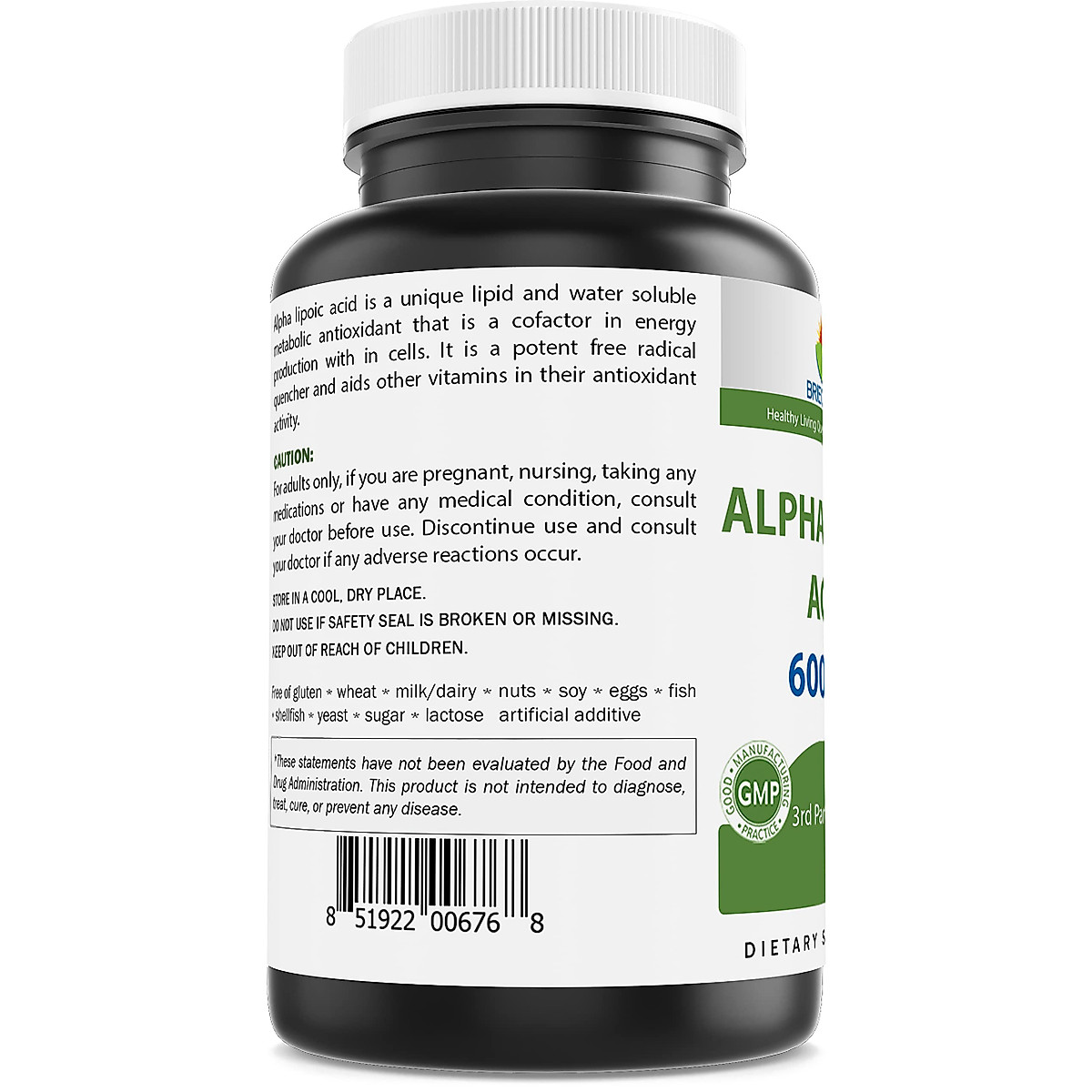 Brieofood Alpha Lipoic Acid 600mg per Serving - 240 Capsules - Non-GMO, Gluten Free