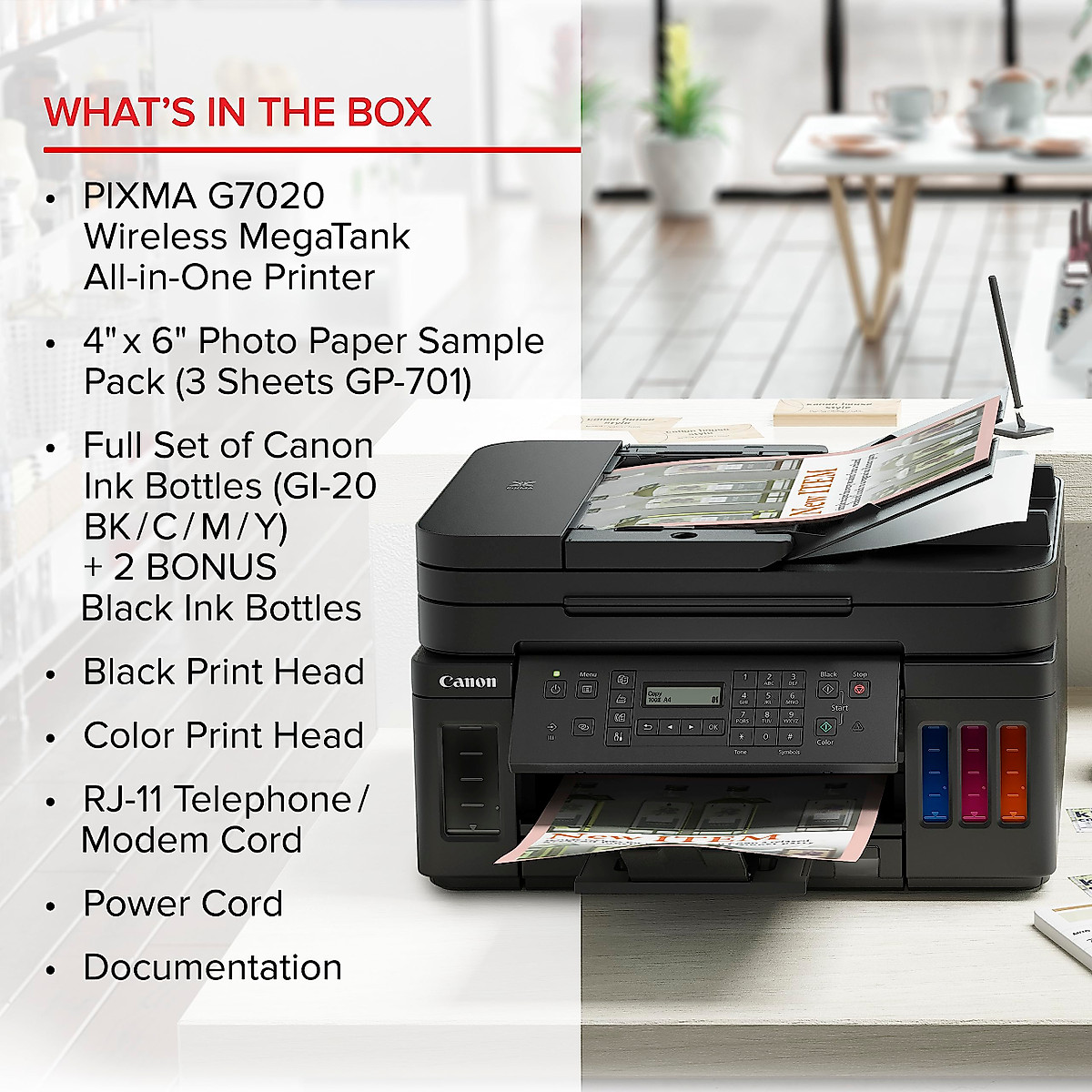 Canon G7020 All-in-One Printer Home Office | Wireless Supertank (Megatank) Printer | Copier | Scan, | Fax and ADF with Mobile Printing, Black