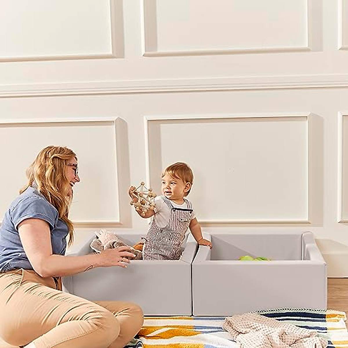 ECR4Kids SoftZone Play Patch Toy Bins, Beginner Playset, Light Grey, 2-Pack