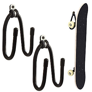 Kesywale 2 Pack Skateboard Wall Mount Adjustable Hanger Holder Hook Rack Display for Guitar, Skateboards, Longboards, Skis, Snowboards, Water Skis and More (2)