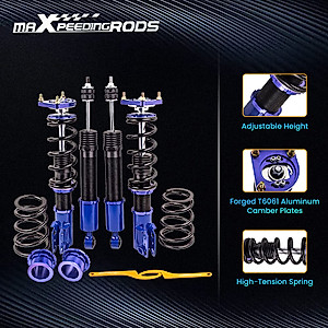 maXpeedingrods Coilovers for Ford Mustang 1994-2004, 4pcs Complete Assemblies Coilovers Suspension KIt, Coil Struts Shock Absorber Adjustable Height Lowering Kit by 1-3”, Blue