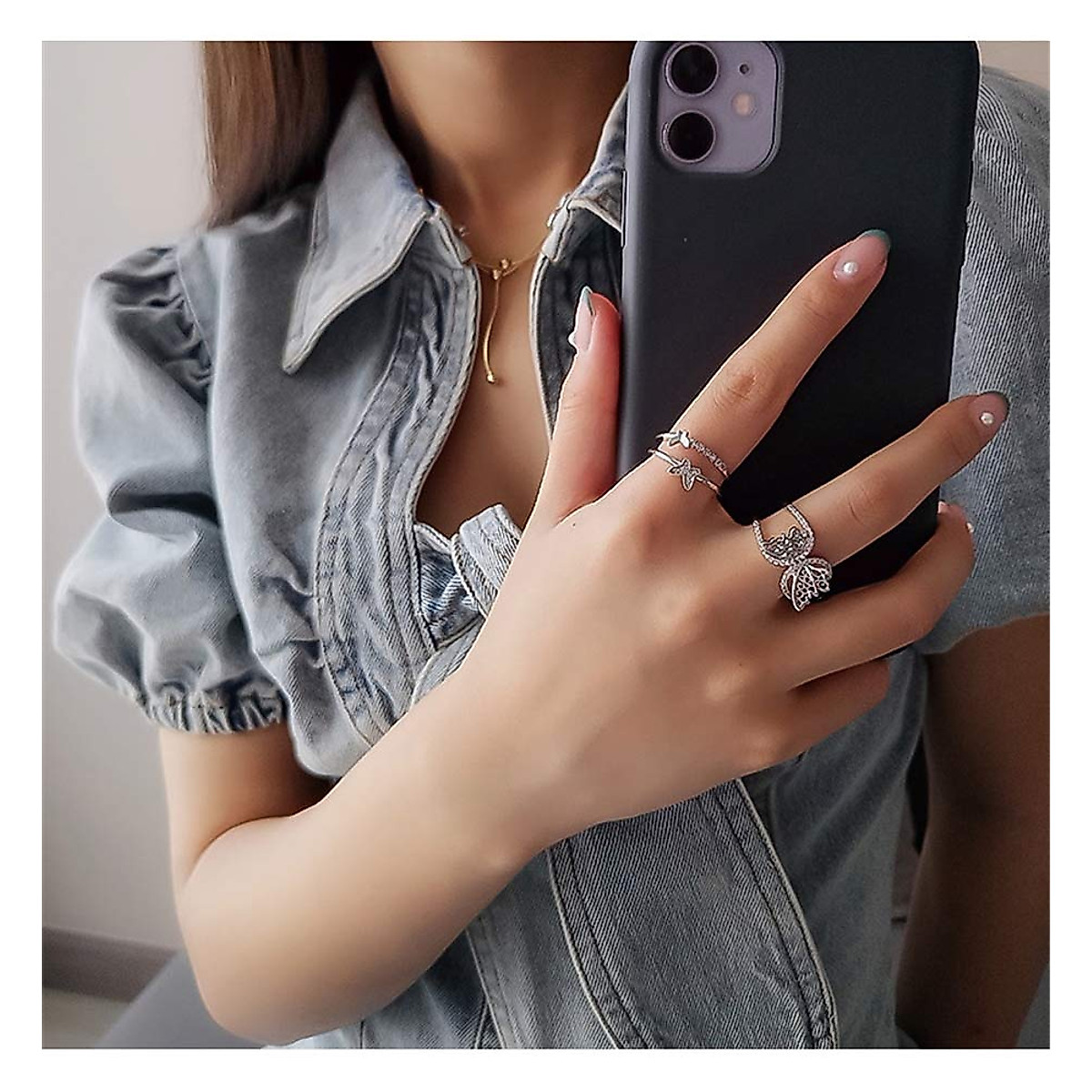 CZ Butterfly 925 Sterling Silver Ring for Women Crystal Promise Statement Stacking Expandable Open Rings Adjustable Hand Made Jewelry Dainty Birthday Anniversary Christmas Valentines Gifts