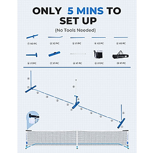DEERFAMY 22FT Portable Tennis Pickleball Net System, Regulation Size PE Net for Driveway, Designed for All Weather Conditions with Steady Metal Frame and Strong with Carrying Bag