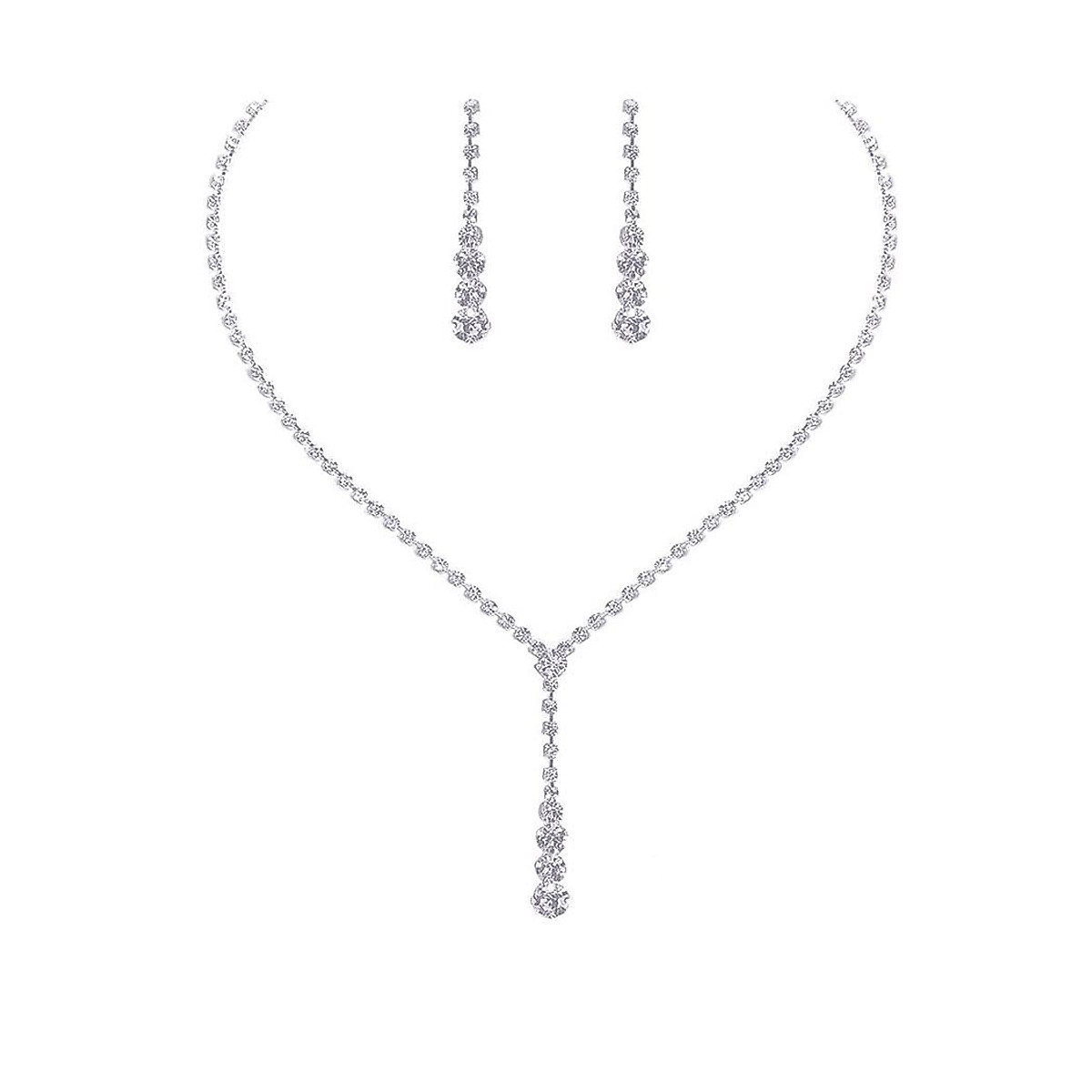 Artmiss Bridal Y Necklace Earrings Set Crystal Wedding Long Jewelry Set Rhinestone Y Necklace for Women Bride Bridesmaid