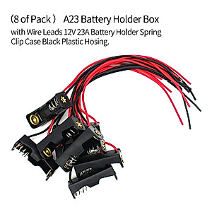 8 Pack A23 Battery Holder Box with Wire Leads 12V 23A Battery Holder Spring Clip Case Black Plastic Housing.