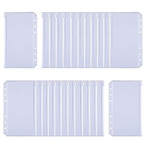 Antner 24PCS Binder Pockets A6 Size 6 Holes Zipper Cash Envelopes Binder Pouch Folders Clear Waterproof PVC Loose Leaf Bags for 6 Ring Binder Notebooks, Documents and Cards