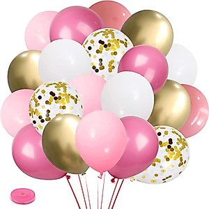Pink Gold White Latex Balloons, 60Pcs Pink and Gold Confetti Party Balloons For Birthday Engagement Wedding Anniversary Party Decorations