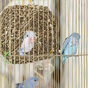 kathson Bird Sheltering Seagrass Tent Birds Hanging Hammock Parrot Natural Seagrass Tent Snuggle Hut Parakeet Cage Perch Stand Cockatiel Chewing Toy for Conure Lovebird Budgie African Grey