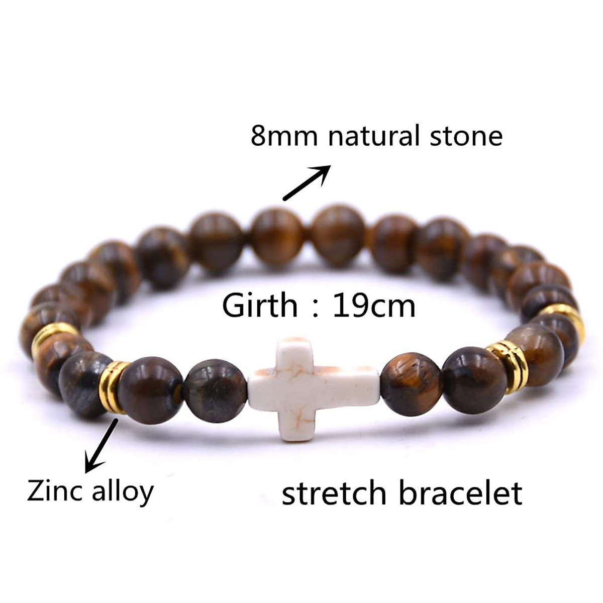 HYHONEY Cross Bracelet for Men Beaded Bracelets Couples Bracelets Cross Bracelet for Women Mens Lava Rock Turquoise Tiger Eye Stone Cross Bracelet Crystal Bracelet Anxiety Stretch Elastic Bracelets