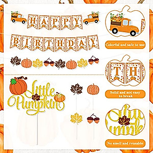 K KUMEED Little Pumpkin Party Decorations, Happy Birthday Pumpkin Banner Maple Leaves Cake Topper Latex Balloons for Fall Theme Baby Shower Birthday Decorations Party Supplies