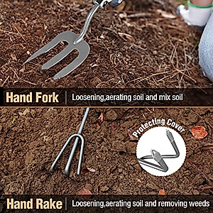 WORKPRO Garden Tool Set, 5 Piece Heavy Duty Steel Gardening Tools Kit with Wooden Handle, Includes Hand Trowel, Transplanter, Weeder, Hand Fork and Hand Rake, Gardening Gifts for Women Men