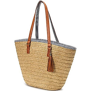 Straw Beach Bags Tote Tassels Bag Hobo Summer Handwoven Shoulder Bags Purse With Pom Poms