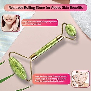 Cytari Chi Jade Rolling Kit 100% Natural Jade Roller | Anti Aging Massage and Lymph Drainage Tool for , Eye, Neck, Body |Wrinkles, and Fine Lines