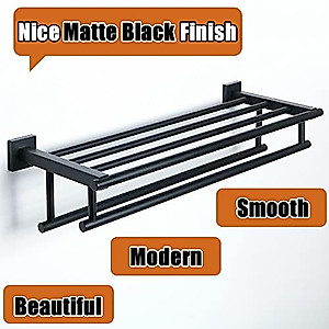 Alise Towel Rack for Bathroom and Lavatory,Wall Mount Tower Holder Towel Hanger with Double Towel Bars,SUS 304 Stainless Steel Tower Shelf,GZ8000-B(Matte Black,24-Inch)