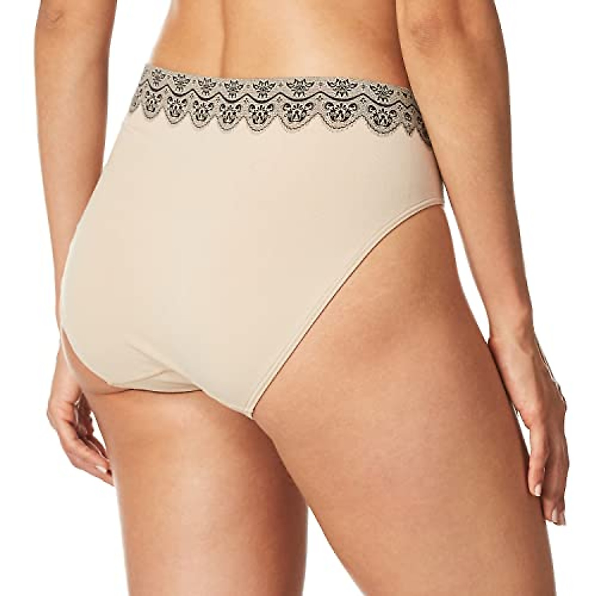 Bali Women's One Smooth U All Over Smoothing Hi Cut Panty, Nude with Black Lace, Large/7