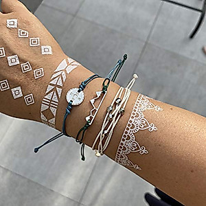 YANCHUN Aesthetic Bracelets for Teen Girls Surfer Waterproof Bracelets Anklets for Women Men (A:Blue &Black&Mountain Set)