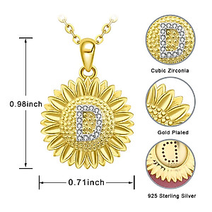 925-Sterling-Silver Initial Letter Sunflower Necklaces - 18K Gold A-Z Letters Pendant Necklace You Are My Sunshine Flower with Cubic Zirconia Jewelry Mother's day Gifts for Women Girls