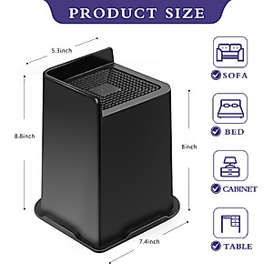 Sunifier Bed Risers 8 inch Heavy Duty, 4 Pack L Shape Furniture Risers 8 inch Support 5000LBs, Table Couch Risers, Oversized Lifts Risers for Dorm Beds Frame, Sofa, Chairs Legs (Black 4-Pack,8 inch)