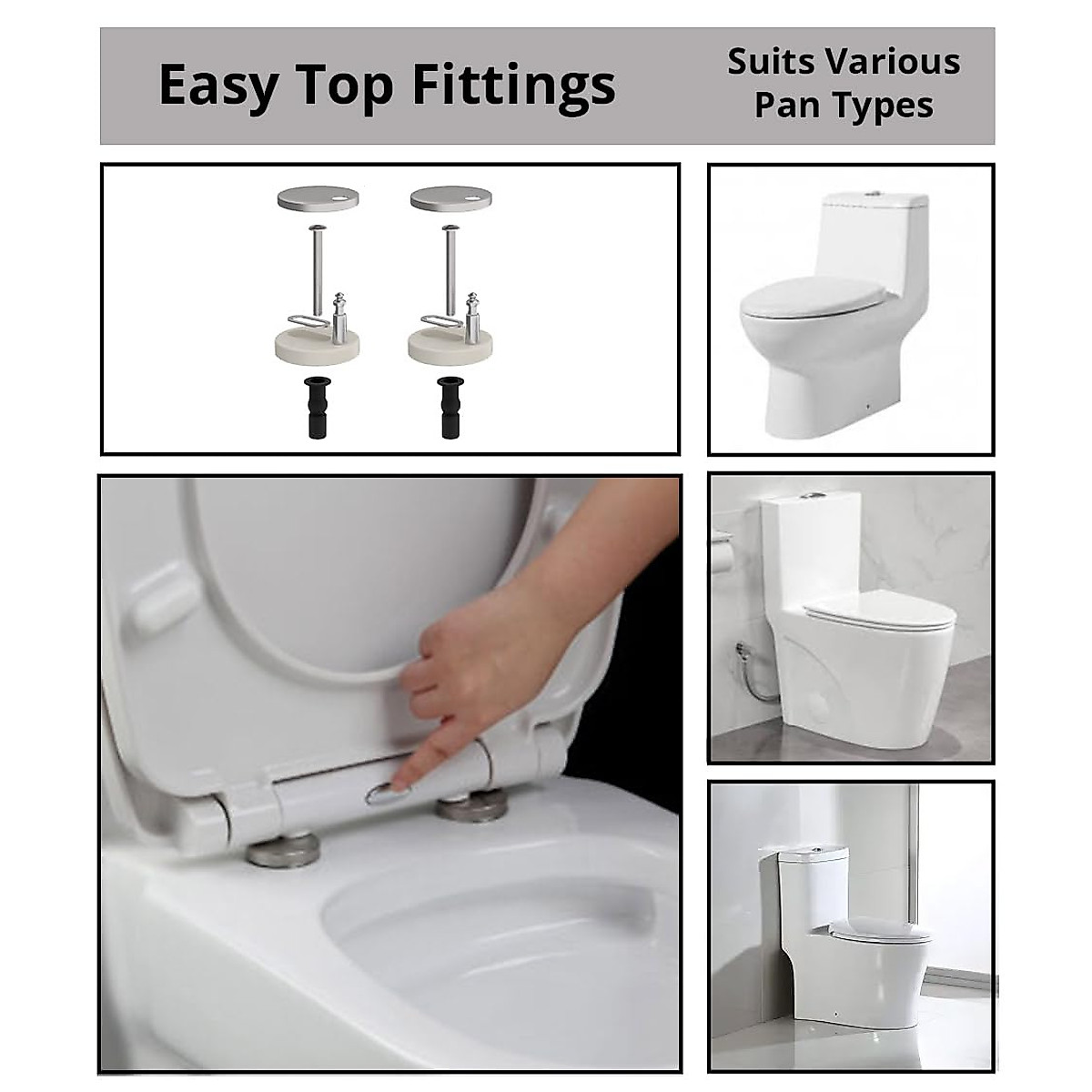 Generic Soft Close Toilet Seat, Toilet Seat with Quick Release for Easy Clean, Oval Shape Toilet Seat for Standard Size, Universal and Durable Toilet Seats, Toilet Seat with Adjustable Hinges, White