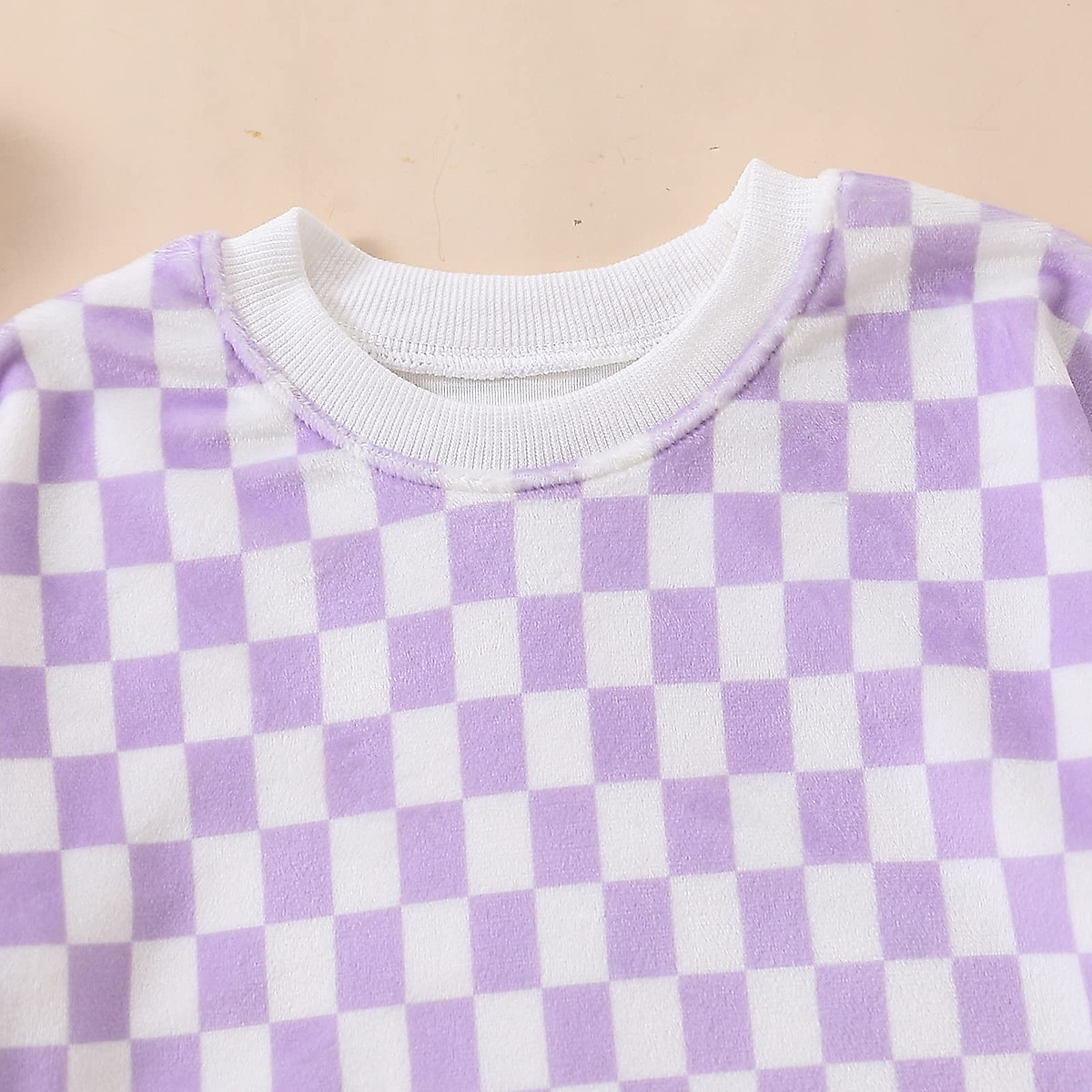 Kayotuas Baby Neutral Clothes Checkerboard Crewneck Sweatshirt Romper Oversized Long Sleeve Plaid Bubble Bodysuit (Purple,6-12 Months)