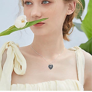 Dorunmo Rose Heart Locket Necklace that Hold 2 Photos 926 Sterling Silver Personalized Customized Rose Picture Locket Pendant Heart Locket Necklace for Women Mom