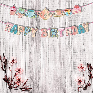 Anor WishLife Tea Happy Birthday Banner,Mad Hatter Birthday Banner,Tea Party Supplies,Tea Birthday Decorations for Girls,Boys,Kids,Home,Classroom,School,Office,Baby Shower,1st Birthday