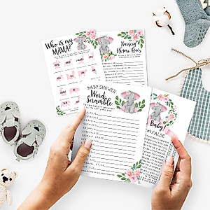 25 Elephant Word Scramble For Baby Shower, 25 True Or False Game, 25 Baby Animal Matching, 25 Nursery Rhyme Game - 4 Double Sided Cards Baby Shower Ideas, Baby Shower Party Supplies