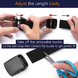 LionVII Men's Elastic Stretch Belts, Breathable Canvas Web Belt with Plastic Buckle for Work Outdoors, Easy Trim to Fit 27-46" Waist (Black)