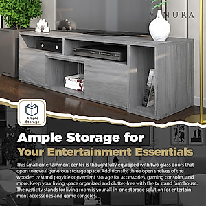 TV Stands for Living Room - 53” Gray Entertainment Center with Storage Shelves & Cabinets - Multipurpose TV Stand with Storage - Gray TV Stands for Living Room for Game Console