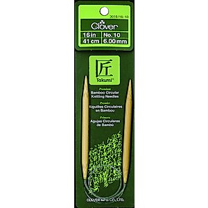 Clover 3016/16-10 Takumi Bamboo Circular 16-Inch Knitting Needles, Size 10