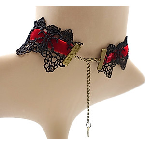Youniker Retro Handmade Choker Necklace for Women Gothic Black Lace Necklace for Halloween Punk Costume Party Royal Court Vampire Choker Pendant Chain (Red)