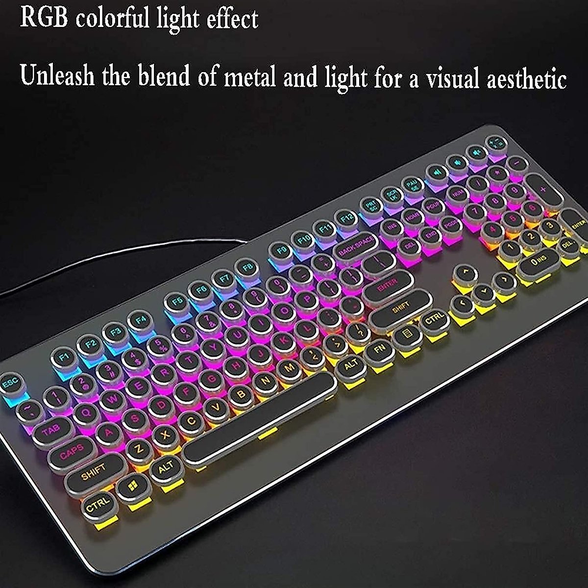 MUMUJJ Wired Retro Mechanical Gaming Keyboard, 18 Backlight Effect, Full Key 108 Keys Keypad for Office Typing and Gaming