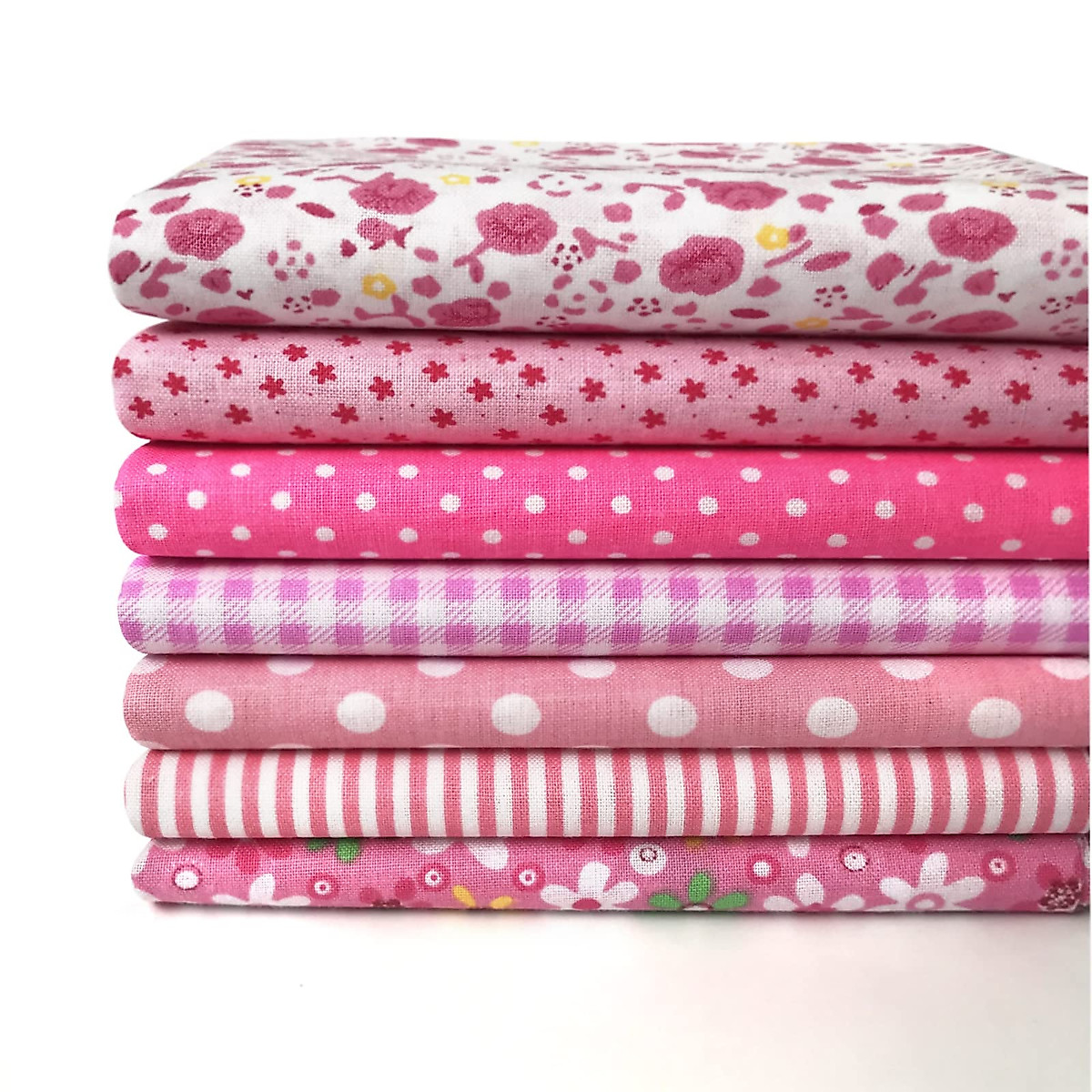 Quilting Fabric Misscrafts 7pcs 50 x 50cm Cotton Fabric DIY Making Supplies Craft Patchwork Fabric Bundle Fat Quarter Pre-Cut Quilt Squares for DIY Sewing Scrapbooking (Pink)
