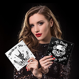 40Pcs Till Death Do Us Party Napkins-Bride or Die Bachelorette Party Supplies Skull Gothic Disposable Napkins for Halloween Bridal Shower Engagement Wedding Decorations