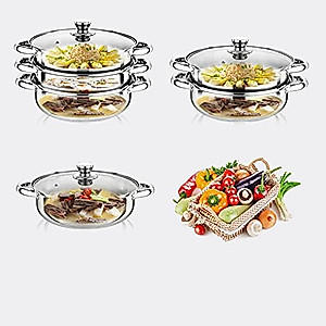 Yamde 2 Piece Stainless Steel Stack and Steam Pot Set - and Lid,Steamer Saucepot double boiler…