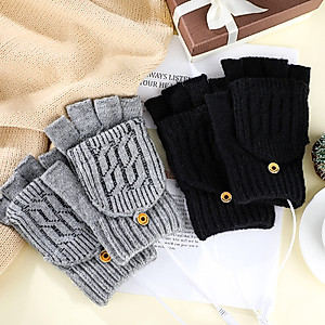 2 Pairs USB Heated Gloves Fingerless USB Hand Warmers Electric Hand Warmer Hand Warming Gloves with Button Heated Mittens (Navy, Gray,Delicate Style)