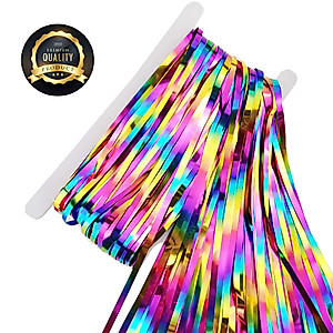 2 Packs Rainbow Backdrop Neon Metallic Tinsel Foil Fringe Curtain Photo Booth Props for Birthday Gay Pride Day Bachelorette Wedding Engagement Bridal Shower Baby Shower Disco Party Decorations
