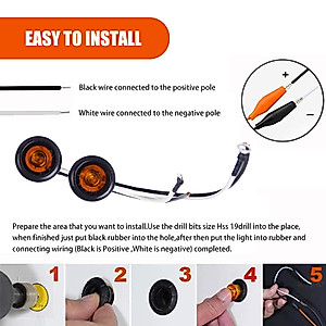 ZBGUN 10 PCS 3/4" 12V Round LED Truck Side Light, Miniature Side Marker Signal Indicator Light, LED Gap Crystal Light Night Warning Light, Universal for Most Trucks Vans Cars Buses Trailers (Yellow)