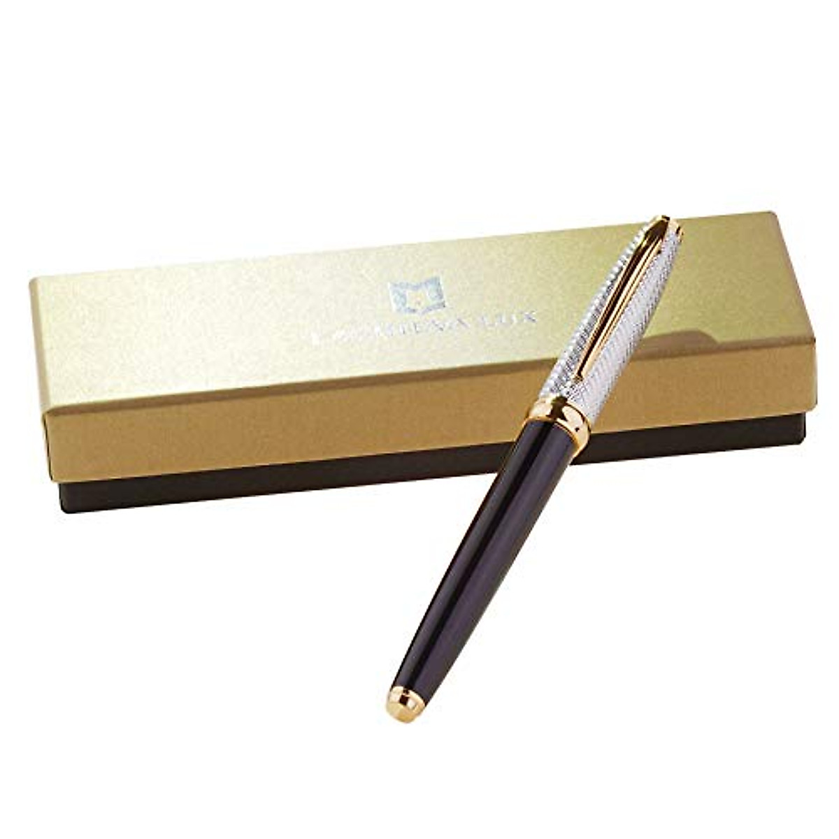 LACHIEVA LUX Elegant Metal Rollerball Pen with Germany Schneider TOP 850 Refill, Nice Pen Gift for Man (Black/Gold Color)