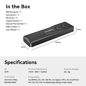 SmallRig M.2 SSD Enclosure NVME&SATA Dual-Protocol Enclosure SD-01 for Mac, Windows Linux, USB 3.1 Gen2 10Gbps, Compatible with Camera, Computer, Mobile Phones, Game Consoles - 3479