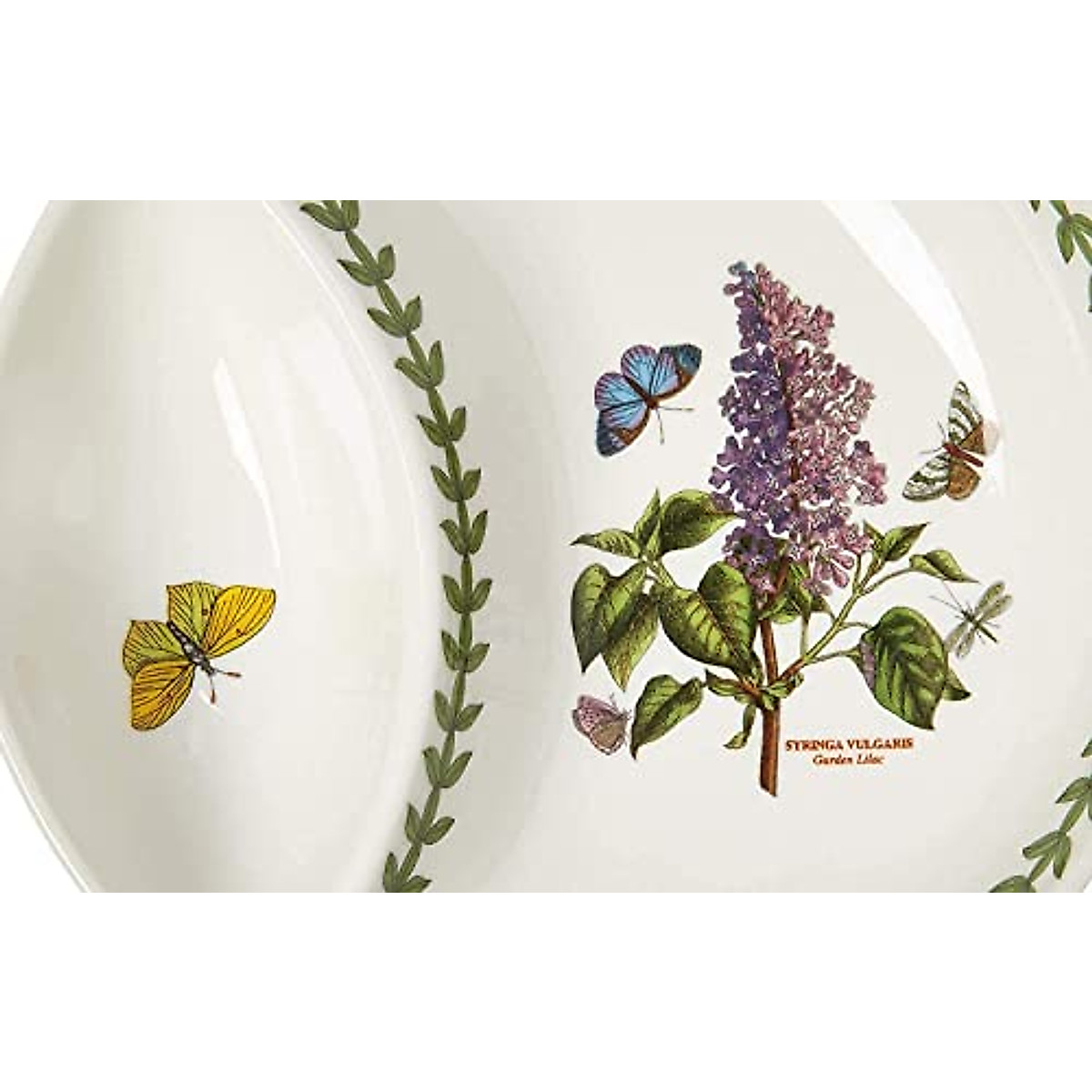 Portmeirion Botanic Garden Divided Serving Dish | 6 Inch Round Serving Platter with Lilac Design | Made from Porcelain | Dishwasher and Microwave Safe