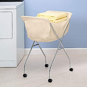 EasyComforts Laundry Cart With Wheels, Collapsible with Removable Liner, Rolling Hamper Cart with Tubular Metal Frame, White Bag Included – Measures 23" x 18" x 32"