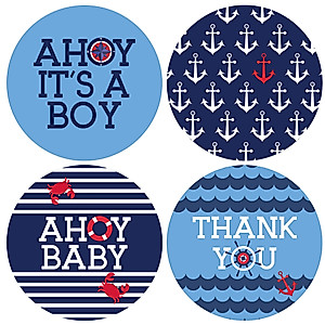 Ahoy It's a Boy Baby Shower Thank You Stickers - 1.75 in - 40 Labels