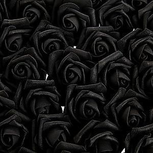 200 Pack Black Roses Artificial Flowers for Decoration, Stemless Fake Foam Rose Heads for Bridal Shower, Wedding (2 Inches)