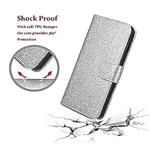 QLTYPRI iPhone 7 Plus Case iPhone 8 Plus Case Glitter PU Leather Wallet Case Detachable Magnetic Slim Case with Card Slots Kickstand 2 in 1 Design Removable Back Cover for iPhone 7P 8P - Silver