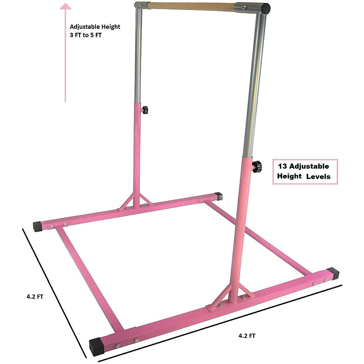 Athletic Bar Kids Gymnastics Junior Horizontal Kip Bar 3 to 5 FT Training Jungle Gym Expandable Adjustable Height 3 to 5 FT Tumble Weight Capacity 300 Pounds (Pink)
