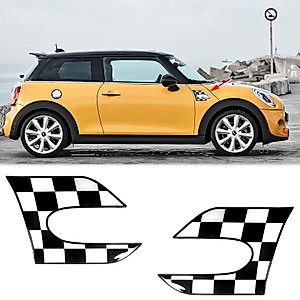 Xotic Tech 2X Side Exterior Fender Scuttle Checkered Pattern Vinyl Sticker Decal Decoration Accessories, Compatible with Mini Cooper F55 2015+,F56 2014+(Whtie Black)