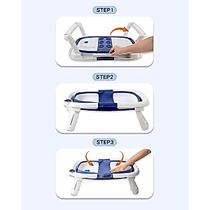 NAPEI Collapsible Baby Bathtub,Baby Bath Tub with Soft Cushion & Thermometer,Portable Travel Bathtub with Drain Hole,Durable Baby Bathtub Newborn to Toddler 0-36 Months(Blue+ Floating Soft Cushion)